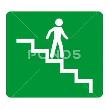 Run man in the stairs. exit sign on for fire emergency. vector ...