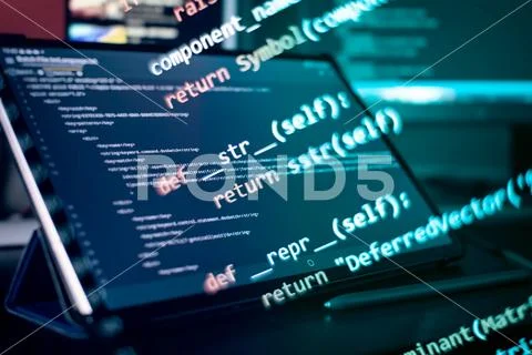 Running Computer data programming. Coding script text on screen. Stock Photo #262224985