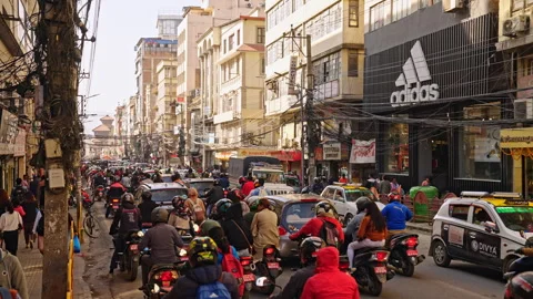 Rush hour traffic jam in downtown Kathma... | Stock Video | Pond5