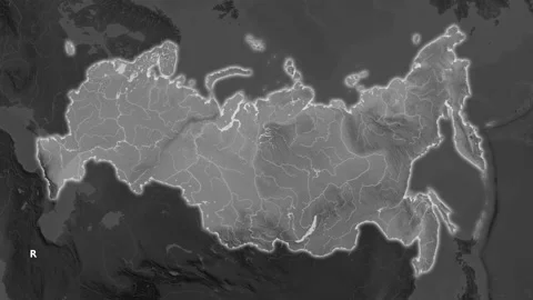 Russia map - solid. Glow. Grayscale. Lab... | Stock Video | Pond5