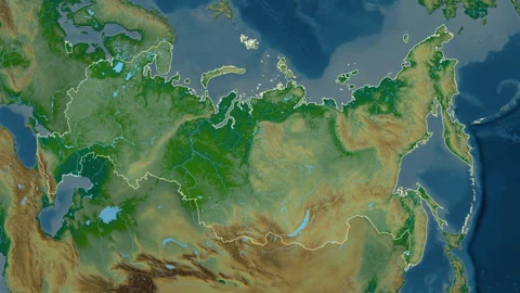 Russia map - solid. Regions. Physical. | Stock Video | Pond5