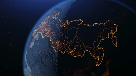 Russia map from space at night with city... | Stock Video | Pond5