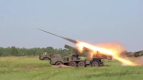 Russian Army - Shots of rocket launches ... | Stock Video | Pond5