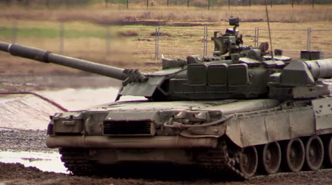 Russian army. Tank T-80U rotating gun tu... | Stock Video | Pond5