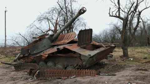 The Russian Army's Exploded Tank in Ukra... | Stock Video | Pond5