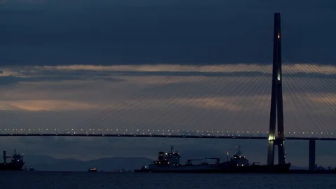 Russian bridge with warning lights and s... | Stock Video | Pond5