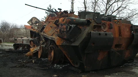 Russian destroyed military vehicles in t... | Stock Video | Pond5