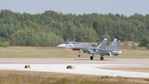 Russian fighter jet plane in gray camouf... | Stock Video | Pond5
