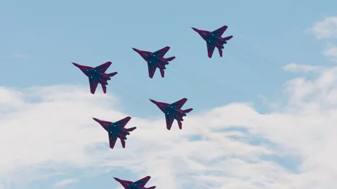 Russian group military plane fly war. Fi... | Stock Video | Pond5