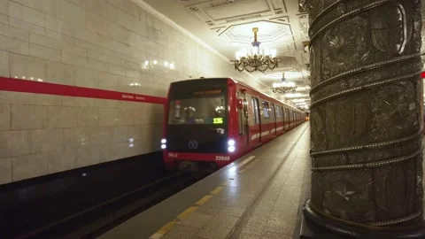 Russian metro train at beautiful subway ... | Stock Video | Pond5