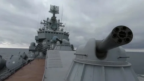 Russian warships - A ship's artillery un... | Stock Video | Pond5