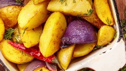 Rustic Fried Potato. Top view. | Stock Video | Pond5