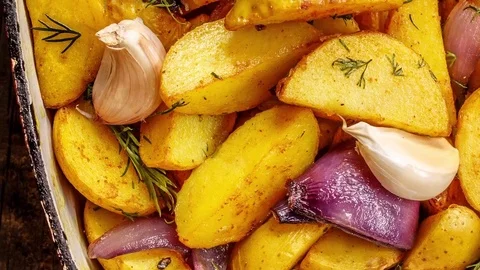 Rustic Fried Potato. Top view. | Stock Video | Pond5