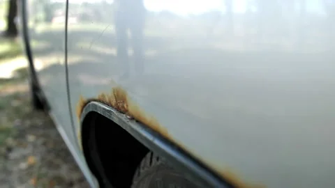 Rusty rear fender of a car. Rotten uphol... | Stock Video | Pond5