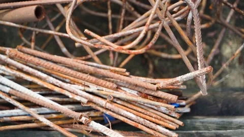 Rusty scrap metal close-up. Metal bars o... | Stock Video | Pond5