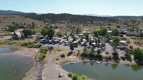 Rv Campground by lake Aerial View | Stock Video | Pond5