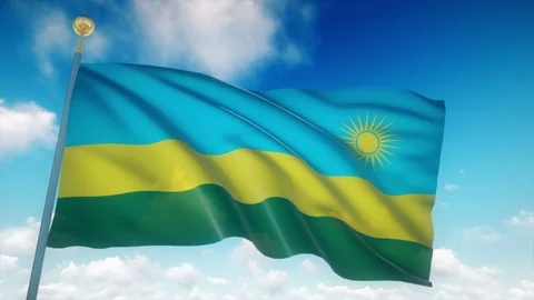 Rwanda Flag Waving 3D Rendering Blue Sky... | Stock Video | Pond5
