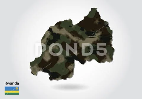 Rwanda map with camouflage pattern, Forest - green texture in map ...