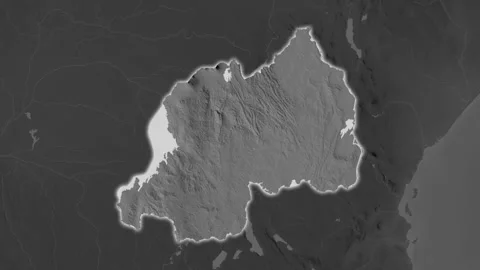 Rwanda map - extract. Glow. Grayscale. | Stock Video | Pond5