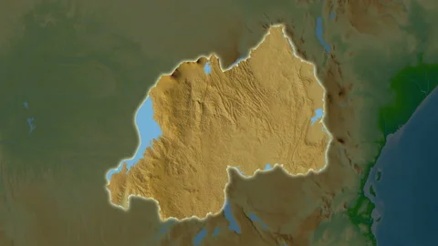 Rwanda map - extract. Glow. Physical. La... | Stock Video | Pond5