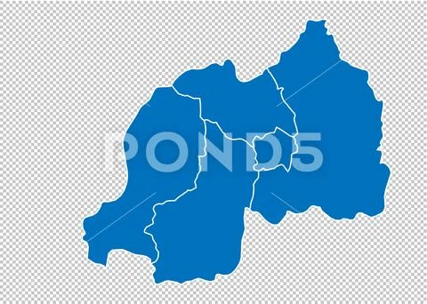 Rwanda map - High detailed blue map with counties/regions/states of ...