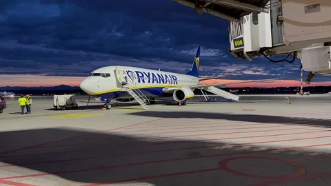 Ryanair plane on an airport runway being... | Stock Video | Pond5