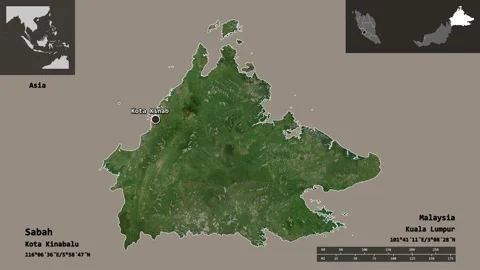 Sabah location. Malaysia. Satellite map | Stock Video | Pond5