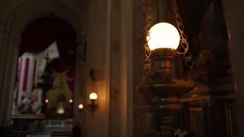 Sacred light in a medieval church during... | Stock Video | Pond5