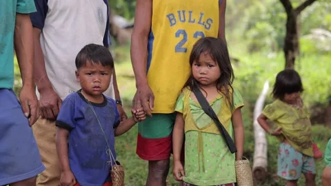 Sad asian family poverty boy and Girl li... | Stock Video | Pond5