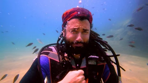 Sad bearded man is crying underwater por... | Stock Video | Pond5
