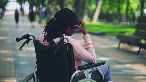 Sad black woman with disability sitting ... | Stock Video | Pond5