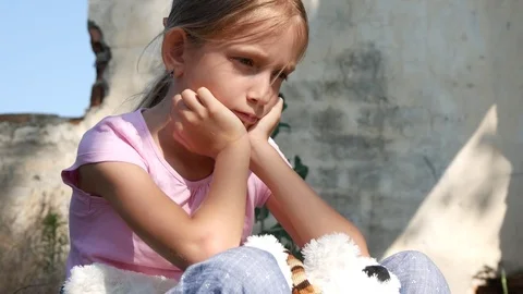 Sad Child Face, Unhappy Lost Girl in Dem... | Stock Video | Pond5