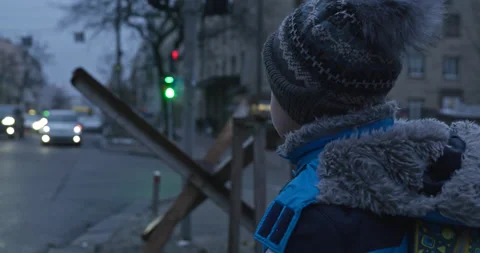 Sad Concerned Child Kid Boy Stands on St... | Stock Video | Pond5