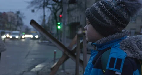 Sad Concerned Child Kid Boy Stands on St... | Stock Video | Pond5
