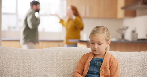 Sad, divorce and parents fighting with a... | Stock Video | Pond5