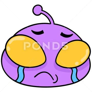 Sad face alien head crying tears, doodle icon drawing Illustration #165005628