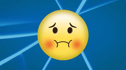Sad face emoji animating over blue abstr... | Stock Video | Pond5