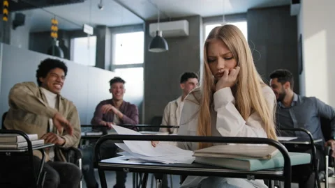 Sad frustrated insecure girl student sit... | Stock Video | Pond5