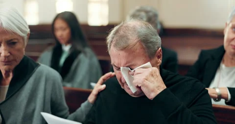 Sad, funeral or old man crying in church... | Stock Video | Pond5
