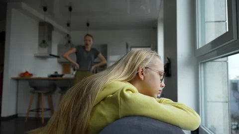 Sad girl portrait. Teen girl listens how... | Stock Video | Pond5