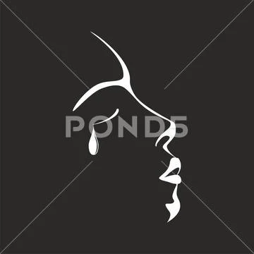Sad human profile in black and white. Vector illustration: Royalty Free ...