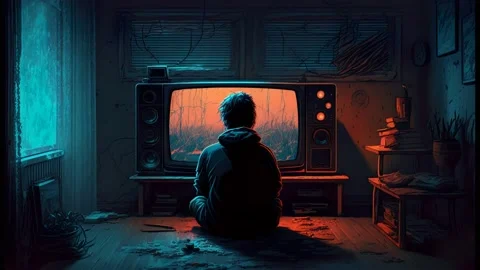 Sad lonely man escapes in media tv socia... | Stock Video | Pond5