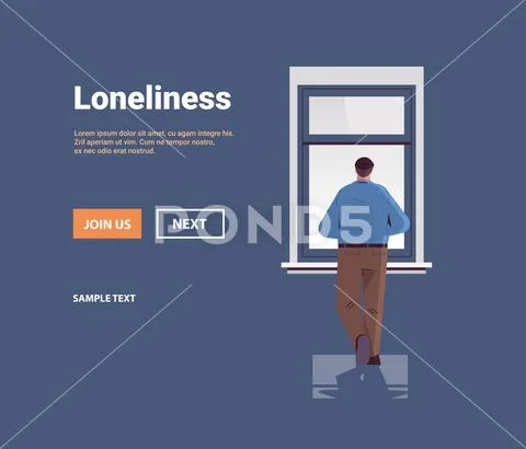 Sad man depressed guy standing in front of window loneliness depressive ...