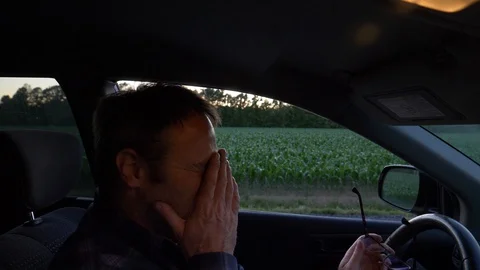 Sad Man Driving a Car Crying Desperate E... | Stock Video | Pond5