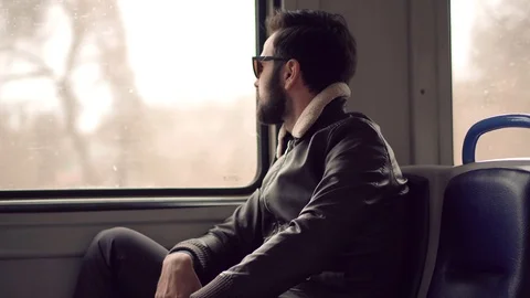 Sad Man Looking On Train Window.Disappoi... | Stock Video | Pond5