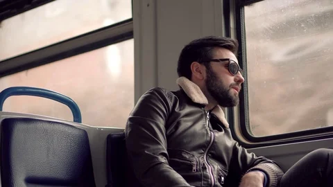 Sad Man Looking On Train Window.Disappoi... | Stock Video | Pond5