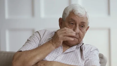 Sad senior grey haired man crying sit al... | Stock Video | Pond5