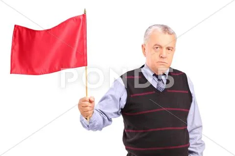 Sad senior man waving a red flag Stock Image ~ #18039186