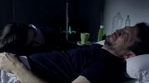 Sad sick man in hospital bed crying care... | Stock Video | Pond5