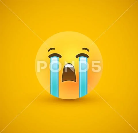 Sad yellow emoticon crying face in 3d background: Royalty Free #116743990